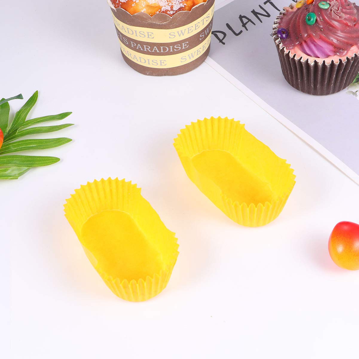 1000pcs Oval Cake Paper Cups Boat Shape Paper Tray Cake Cup Bread Baking Cups Grease Proof Cupcake Liners for Cake Balls Muffins Cupcakes Yellow