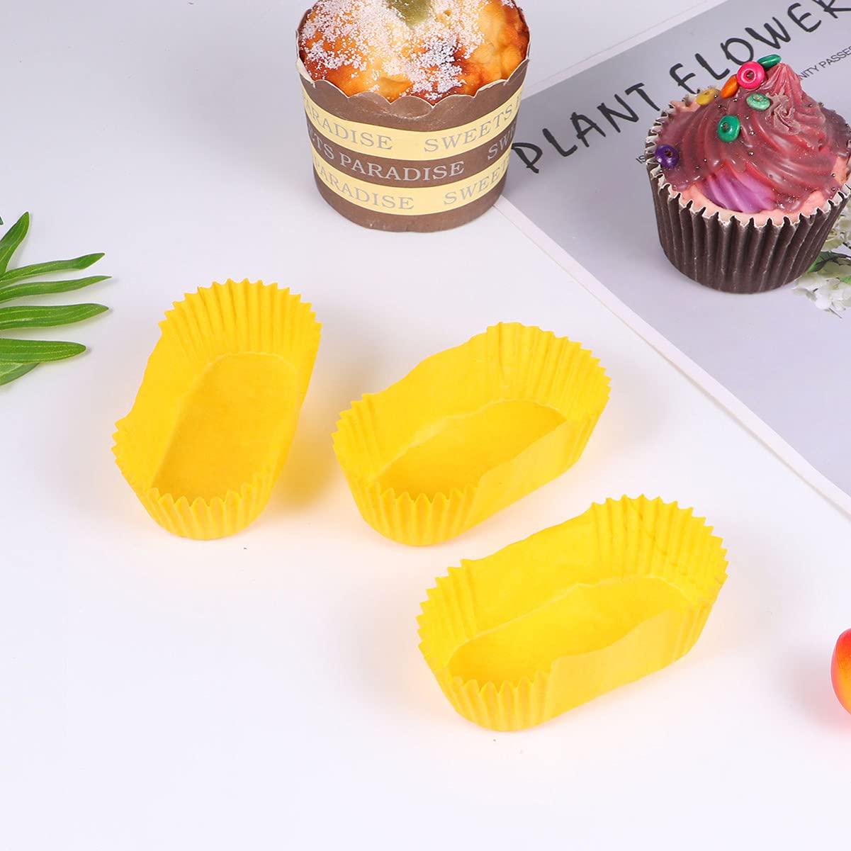 1000pcs Oval Cake Paper Cups Boat Shape Paper Tray Cake Cup Bread Baking Cups Grease Proof Cupcake Liners for Cake Balls Muffins Cupcakes Yellow