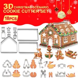 18pcs 3d creative christmas cookie cutters set gingerbread house chocolate house cutter kit biscuit cake bakeware santa elk festival xmas diy 3d type cracker cookie mold