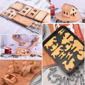 18pcs 3D Creative Christmas Cookie Cutters Set Gingerbread House Chocolate House Cutter Kit Biscuit Cake Bakeware Santa Elk Festival Xmas DIY 3D Type Cracker Cookie Mold