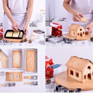 18pcs 3D Creative Christmas Cookie Cutters Set Gingerbread House Chocolate House Cutter Kit Biscuit Cake Bakeware Santa Elk Festival Xmas DIY 3D Type Cracker Cookie Mold