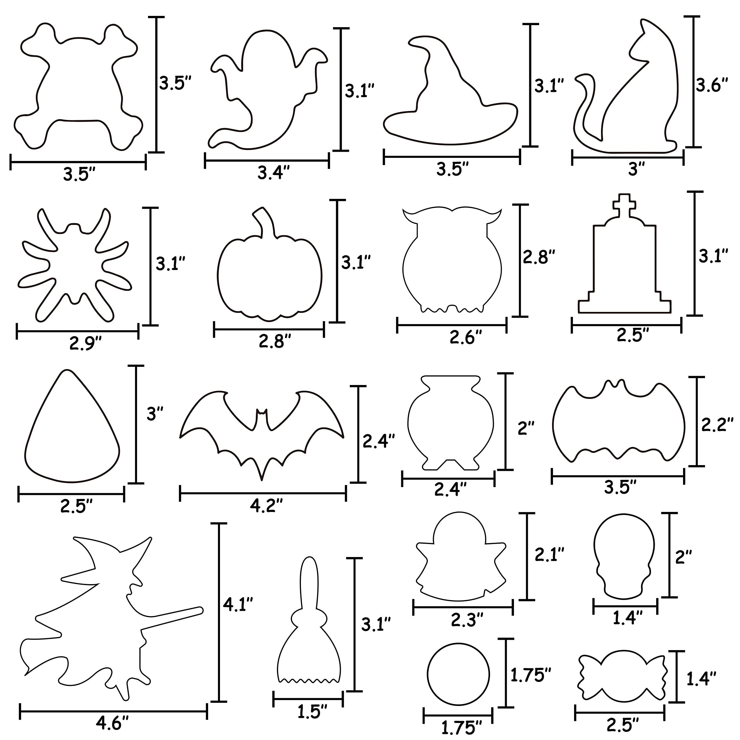 18PCS Halloween Cookie Cutters - Pumpkin,Witch,Bat,Ghost,Cat,Tombstone,Spider, Skull,Candy Corn, Owl,Hat,Cauldron,Broom Party Supplies