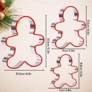 Gingerbread Man Cookie Cutters Set, 3 PCS Gingerbread Man Biscut Cutters Set Stainless Steel Christmas Cookie Cutters with Red Environmental PVC - 5.3/4.5/3.5IN