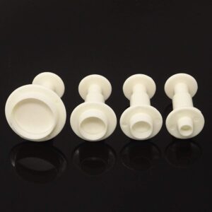 HONBAY 4PCS Plastic Round Fondant Cookie Cake Plunger Cutters Molds Embossing Tools for Baking