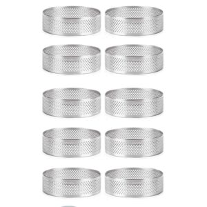 exogio 10pcs circular tart ring 8 cm, stainless steel porous tart bottom ring, heat-resistant perforated pie cake mousse mould baking for kitchen, dessert making