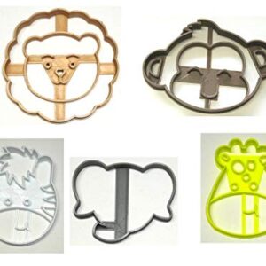 CUTESY ANIMAL FACE HEAD ZOO SAFARI THEME SET OF 5 COOKIE CUTTERS MADE IN USA PR1460