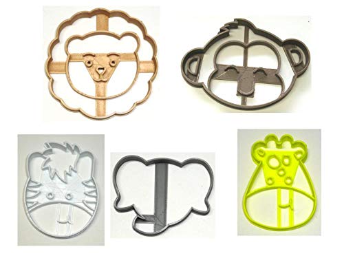 CUTESY ANIMAL FACE HEAD ZOO SAFARI THEME SET OF 5 COOKIE CUTTERS MADE IN USA PR1460