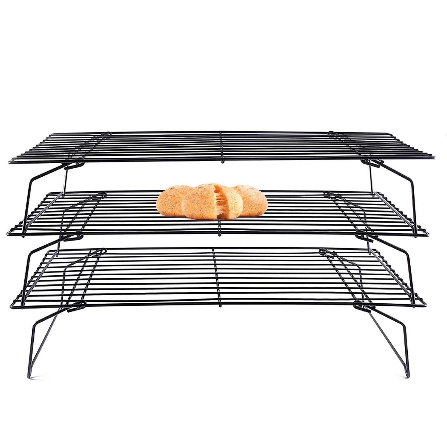 Cooling Rack, Lainrrew 3 Tier Stackable Baking Rack Stainless Steel Wire Cooking Rack for Cooking Roasting Cooling, Collapsible & Foldable, Dishwasher & Oven Safe