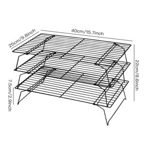 Cooling Rack, Lainrrew 3 Tier Stackable Baking Rack Stainless Steel Wire Cooking Rack for Cooking Roasting Cooling, Collapsible & Foldable, Dishwasher & Oven Safe