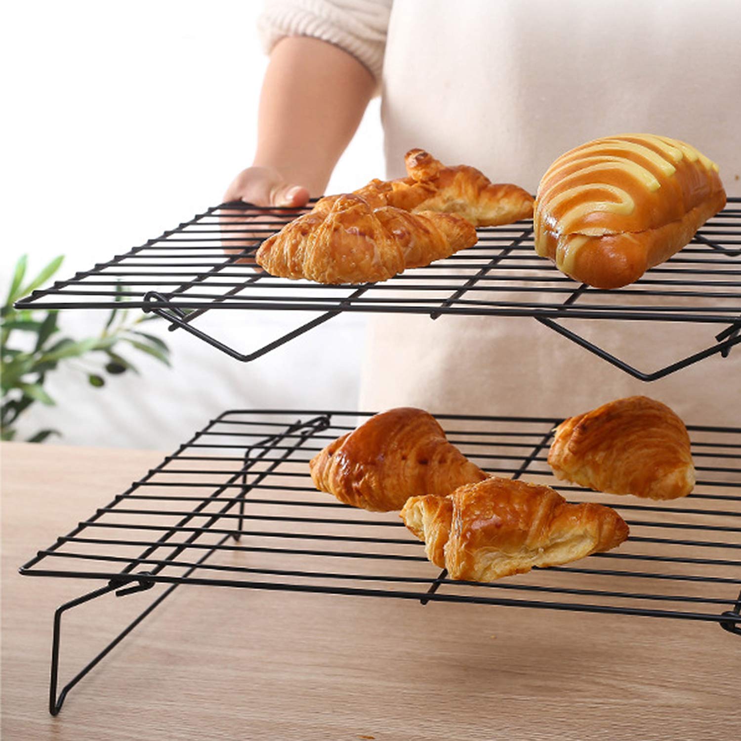 Cooling Rack, Lainrrew 3 Tier Stackable Baking Rack Stainless Steel Wire Cooking Rack for Cooking Roasting Cooling, Collapsible & Foldable, Dishwasher & Oven Safe