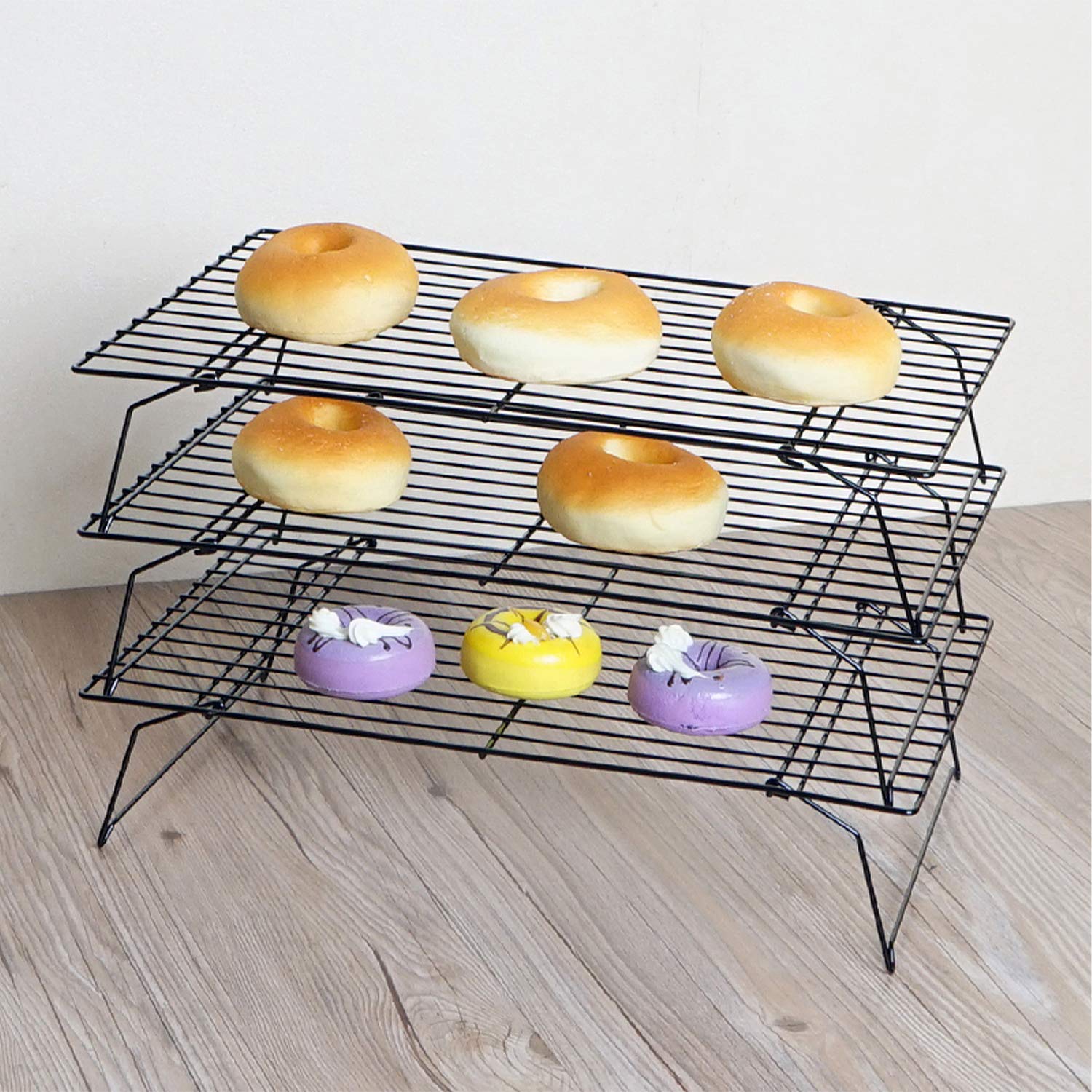 Cooling Rack, Lainrrew 3 Tier Stackable Baking Rack Stainless Steel Wire Cooking Rack for Cooking Roasting Cooling, Collapsible & Foldable, Dishwasher & Oven Safe