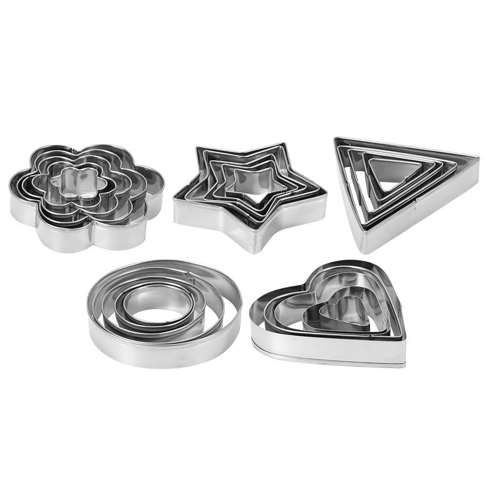 5 Set Cookie Cutters Set, Stainless Steel Pastry Fruit DIY Mold Star Roundcookie Cutters Set for Kitchen Baking Mold Tool