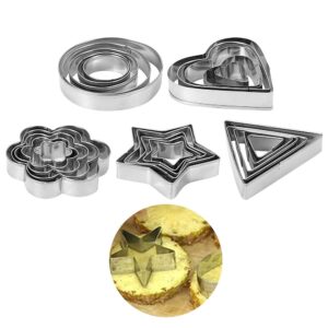 5 Set Cookie Cutters Set, Stainless Steel Pastry Fruit DIY Mold Star Roundcookie Cutters Set for Kitchen Baking Mold Tool