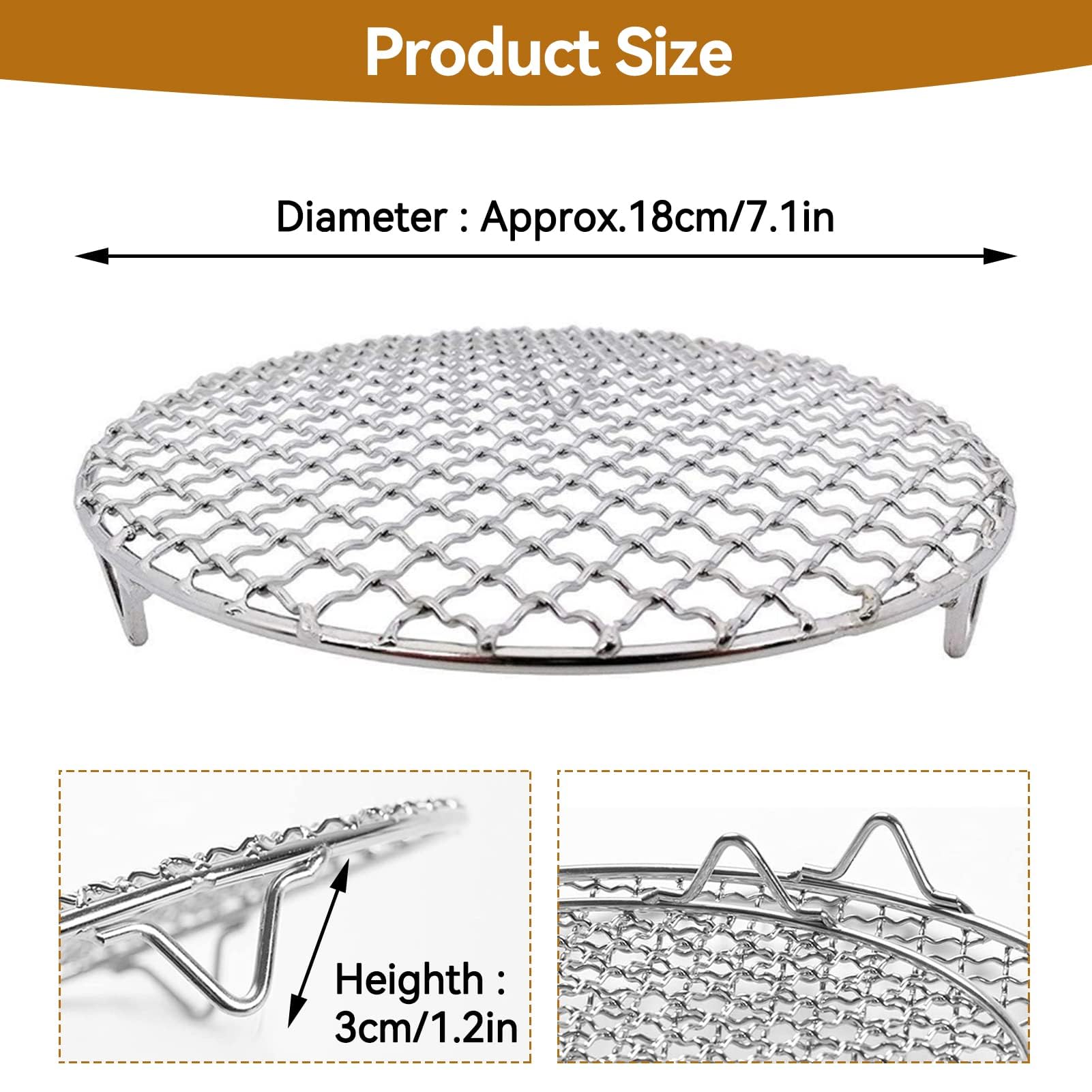 Agatige 18 cm Air Fryer Grill Rack, Stainless Steel Non-Stick Round Cooking Rack Wire Mesh Grill BBQ Net for Cooking Steaming Cooling Drying Baking