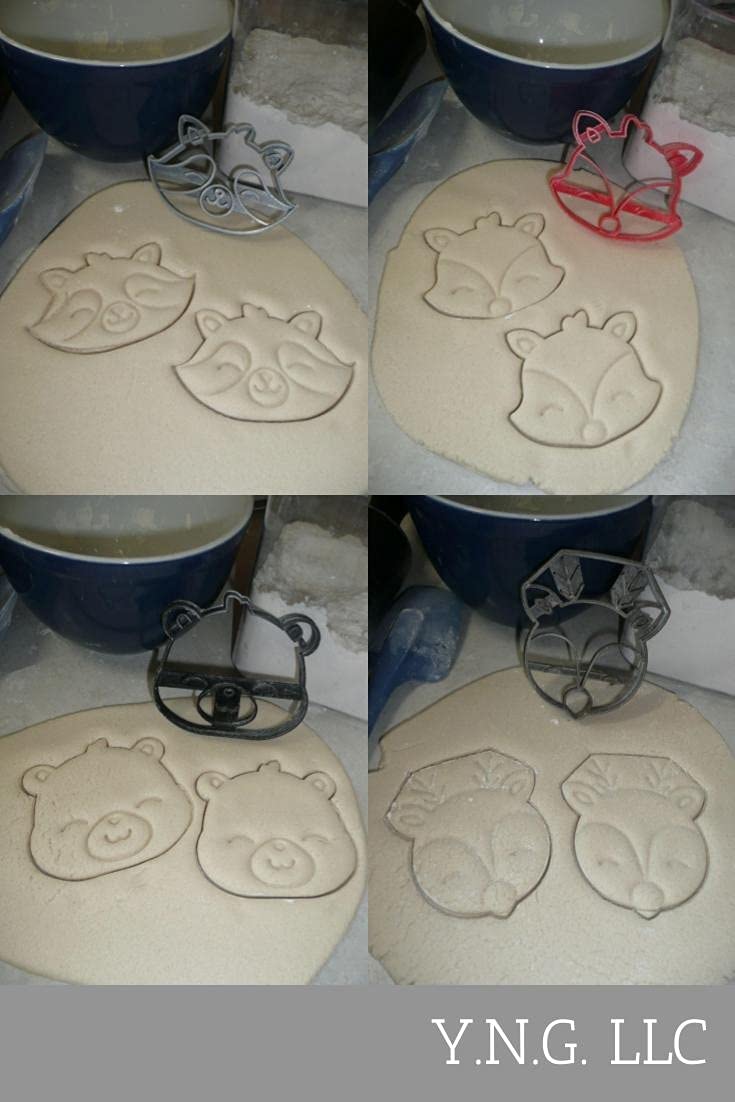 WOODLAND CREATURE FOREST ANIMAL FACES BABY SHOWER SET OF 4 COOKIE CUTTERS MADE IN USA PR1590