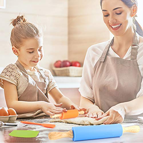 Koogel 8 Pcs Silicone Rolling Pins Set, 15 Inch Non-Stick 9 Inch Kids Rolling Pin Scraper Chopper Silicone Oil Brush Spatula for Parent-Child Baking