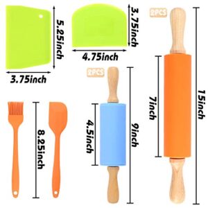 Koogel 8 Pcs Silicone Rolling Pins Set, 15 Inch Non-Stick 9 Inch Kids Rolling Pin Scraper Chopper Silicone Oil Brush Spatula for Parent-Child Baking