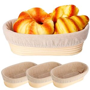 4 pieces 10 inch bread banneton proofing basket oval shape bread proofing basket rattan oval banneton basket dough proofing bowls with liners and scatters for home sourdough bread baking