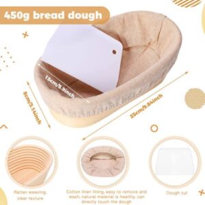 4 Pieces 10 Inch Bread Banneton Proofing Basket Oval Shape Bread Proofing Basket Rattan Oval Banneton Basket Dough Proofing Bowls with Liners and Scatters for Home Sourdough Bread Baking