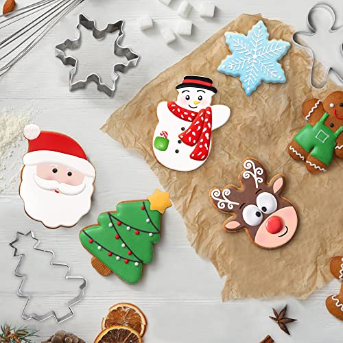 Christmas Cookie Cutters, 6 Pcs Holiday Cookie Cutters Christmas Shapes - Gingerbread Man, Snowflake, Snowman, Christmas Tree, Reindeer, Santa Face for Cookie Baking