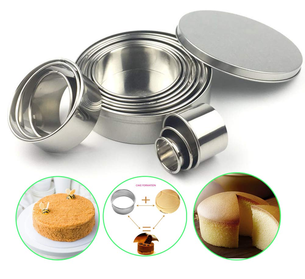 MELOP Round 12PCS/Set Biscuit Cutter Cookie Cutter, Stainless Steel Pastry Donut Doughnut Cutter Set Round Circle Ring Baking Molds with Tin Box for Storage