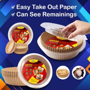 Glamshop Disposable Air Fryer Paper Liners - Round, Oil and Water Proof Parchment Sheets for Basket, Food Grade Brown Liner 100 PCS Non-stick, 7.9''