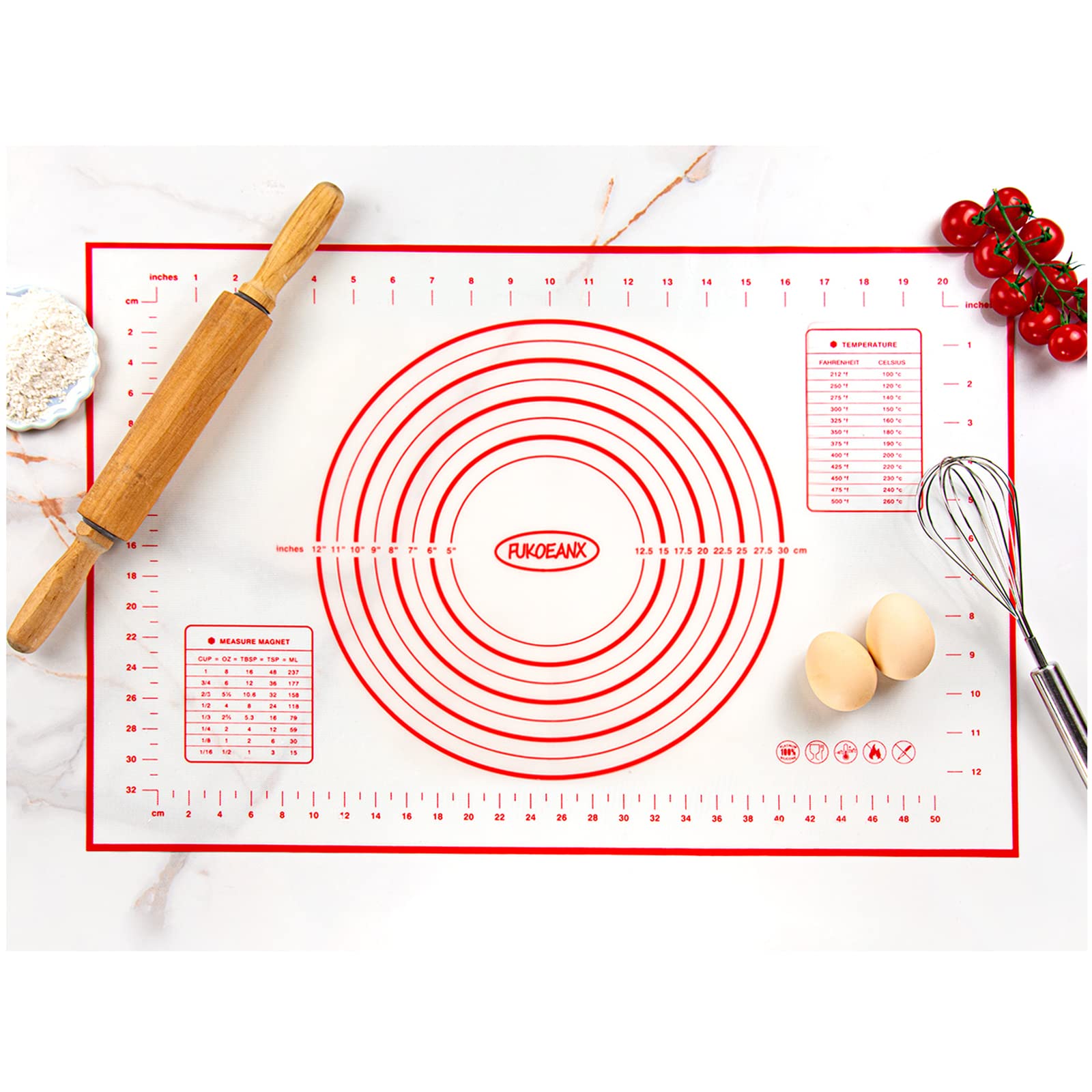 FUKOEANX Silicone Baking Mat Extra Thickness Pastry Mat Dough Rolling Mat Kneading Board Non-Slip with Measurement 20 x 28 Inches