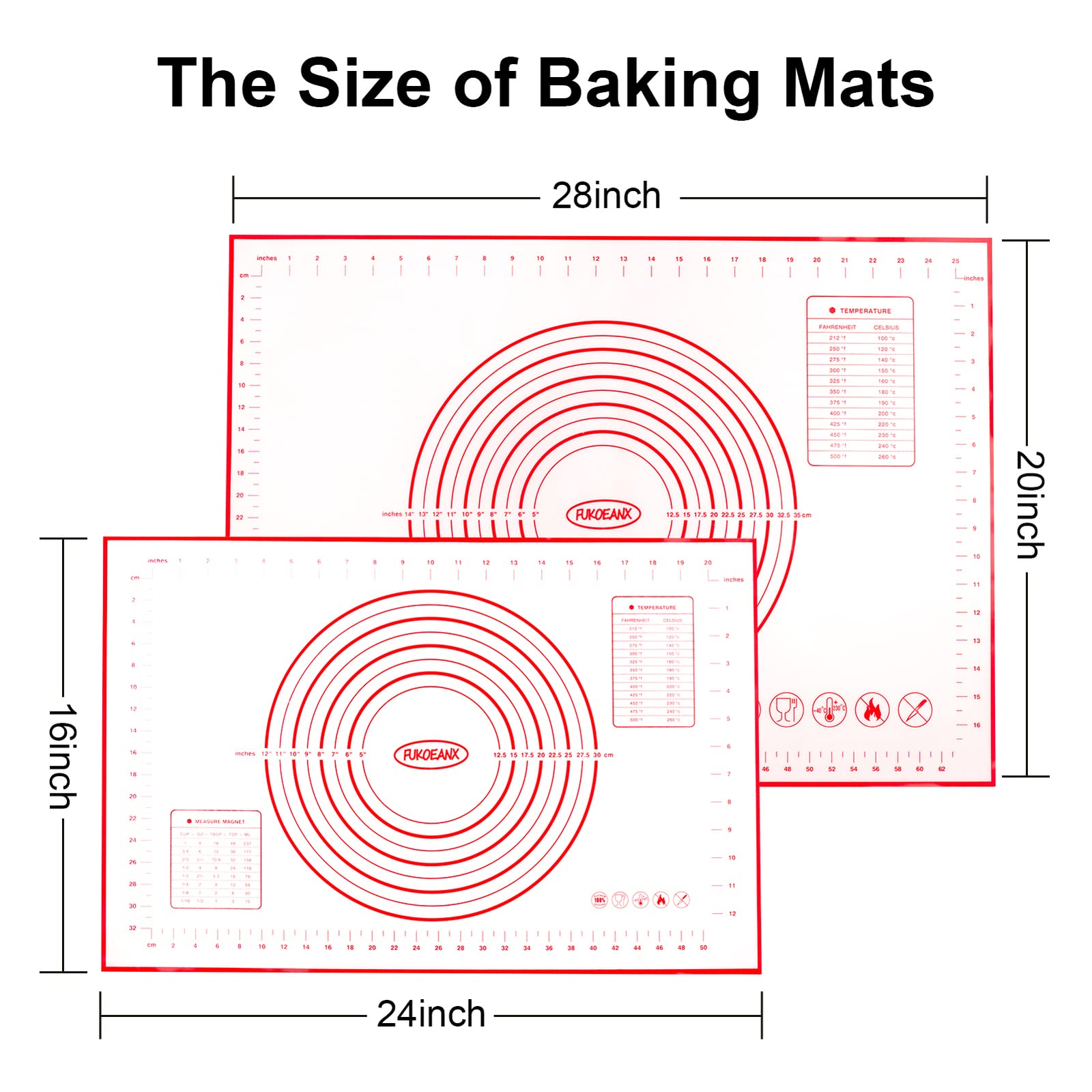 FUKOEANX Silicone Baking Mat Extra Thickness Pastry Mat Dough Rolling Mat Kneading Board Non-Slip with Measurement 20 x 28 Inches