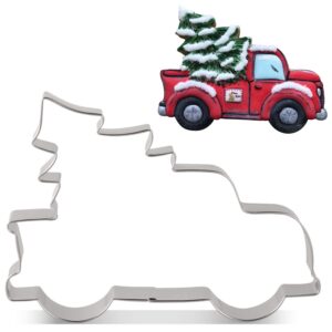 LILIAO Pickup Truck with Christmas Tree Cookie Cutter - 4.9 x 3.6 inches - Stainless Steel