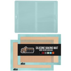 gorilla grip dish drying mat and silicone baking mats set of 2, dish drying mat 16x12 inch, quarter sheet silicone baking mats, both in mint color, 2 item bundle