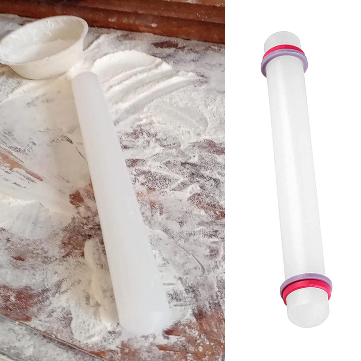 2 Pcs Adjustable Rolling Pin with Removable Rings Non Stick Fondant 9 Inch Rolling Pin for Dumpling Dough Roller Baking Dough Pizza Pie Pastries Pasta Cookies