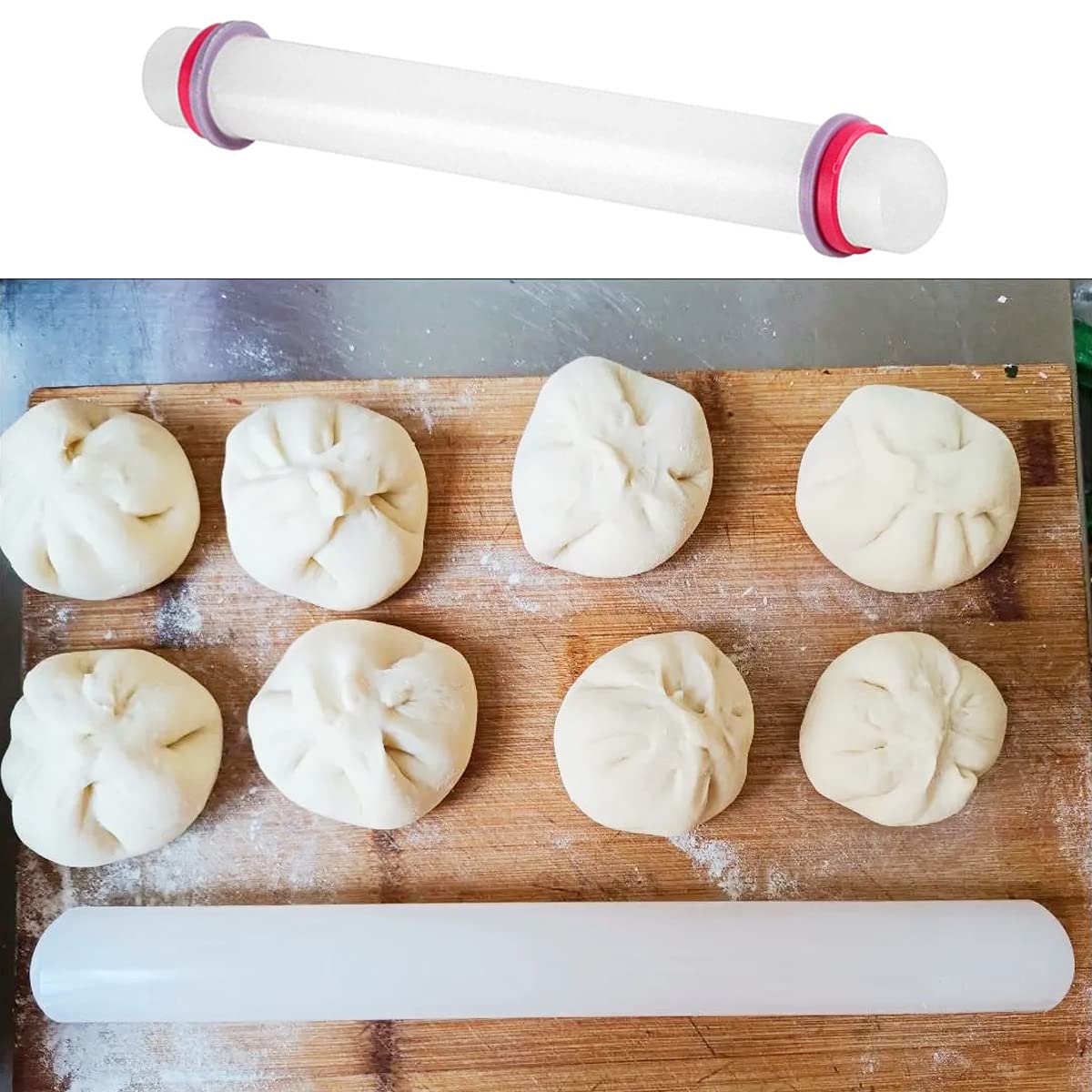 2 Pcs Adjustable Rolling Pin with Removable Rings Non Stick Fondant 9 Inch Rolling Pin for Dumpling Dough Roller Baking Dough Pizza Pie Pastries Pasta Cookies