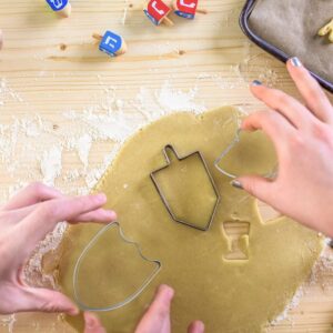 Stainless Steel Hanukkah Cookie Cutters, 5 Hanukkah Menorah, Dreidel, Chanuka Candle, Star, Maccabee Shield Shaped Cookie Cutters