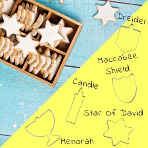 Stainless Steel Hanukkah Cookie Cutters, 5 Hanukkah Menorah, Dreidel, Chanuka Candle, Star, Maccabee Shield Shaped Cookie Cutters