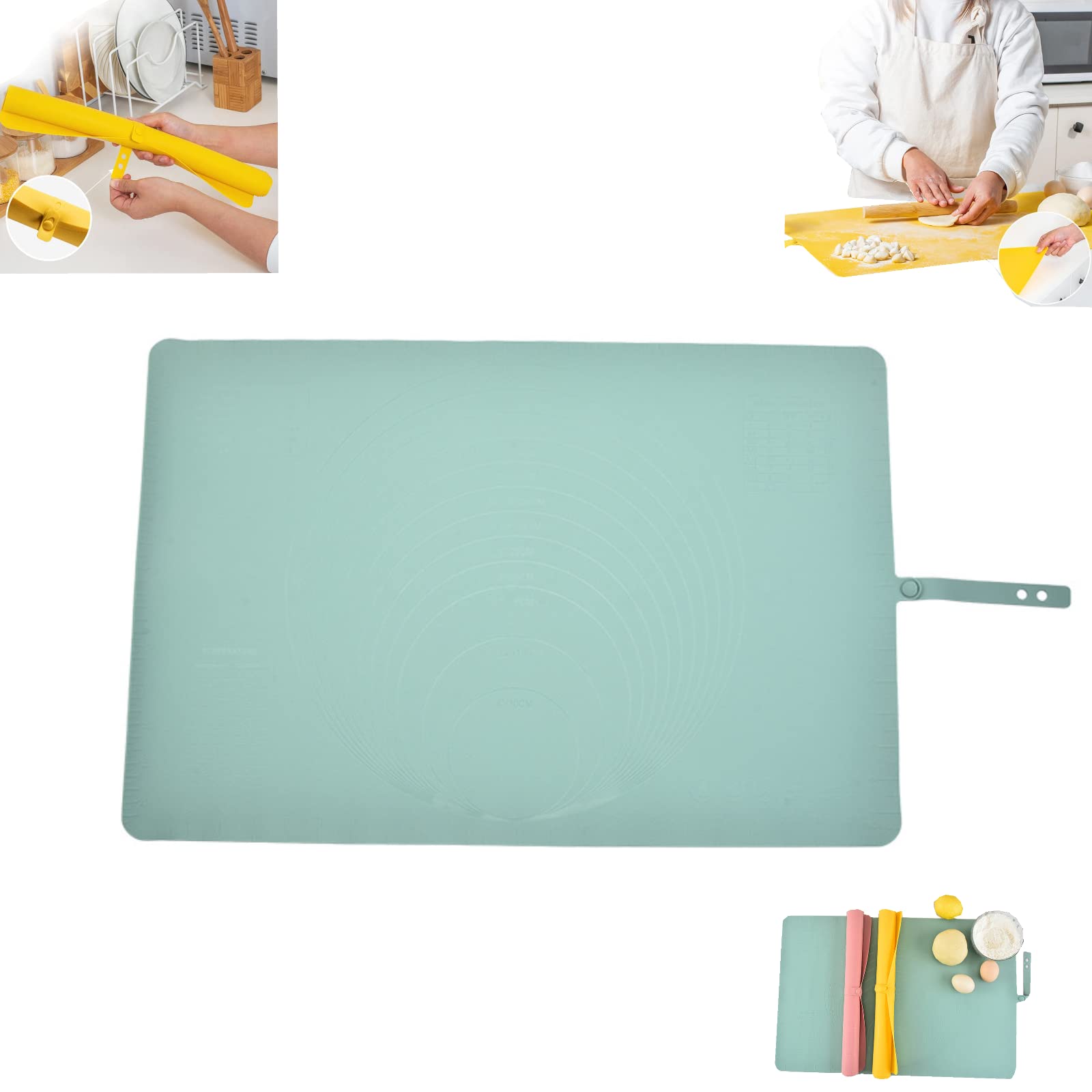 Silicone Baking Mats,Large Kneading Pad Kitchen Tool Kneading Pad Rolling Mat,Household Silicone Non-Stick Baking Mat Rolling Dough Pad Kitchen Baking Tools (Green)