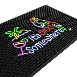 ultra high quality bar mat - "it's 5:00 somewhere" 12 x 18 inch rubber bar mat; entertaining and vibrant bar mat for home bar; durable bar mats for countertop; drying mat for kitchen counter