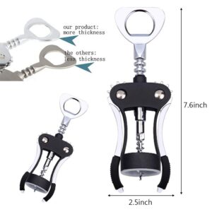 Foho Wine Opener, Multifunctional Wing Corkscrew Wine Bottle Opener for all Cork Stoppered and Beer Cap Bottles, Luxury Waiter Corkscrew with Stopper Set for Wine Enthusiast, Waiters - Black