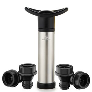 premium wine pump preserver saver kit - includes vacuum pump & 4 reusable leak-free joystick air bottle stoppers - keeps your wine perfectly fresh