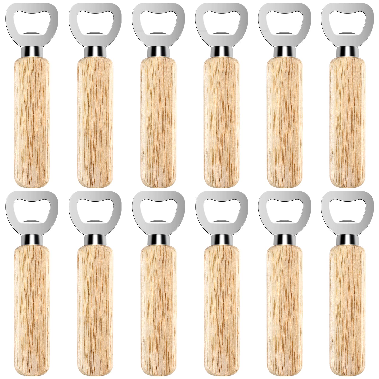 12Pcs Wood Bottle Openers, Bartender Bottle Openers, Engravable Beer Bottle Openers, Cider, Soft Drinks Bottle Opener for Home, Bar or Restaurant-Wood Handle Handheld