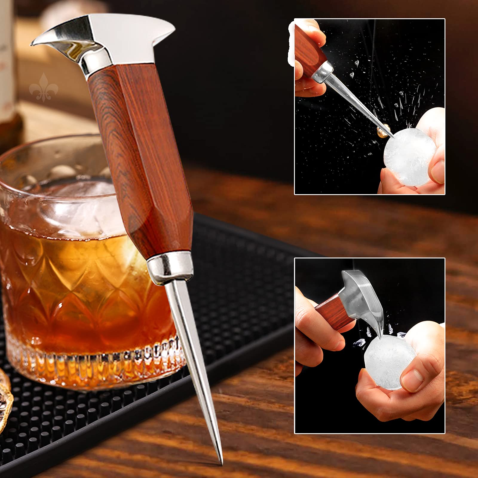 Ice Pick - 17cm / 7" Stainless Steel Ice Chipper with Wood Handle, Japanese Style Ice Crusher ideal for Bars, Bartender. Best Carving Tool (7 inch)