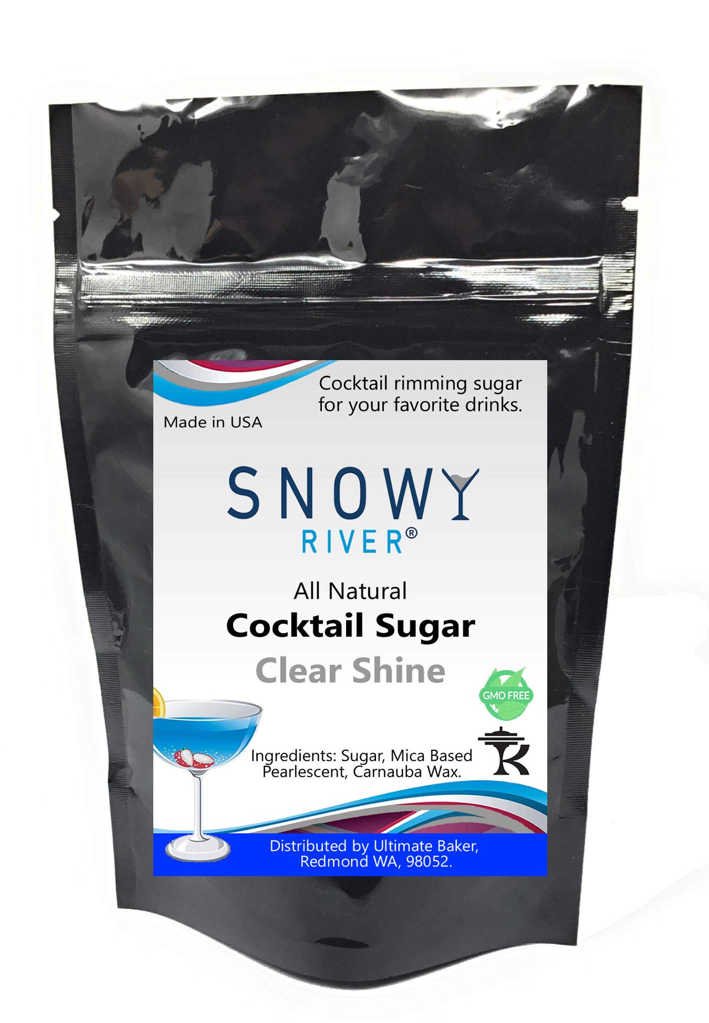 Snowy River Clear Cocktail Sugar - Kosher Certified Naturally Clear Cocktail Rimmer (4oz, Medium Crystal)