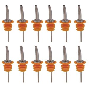 spill-stop 285-60 tapered pourer dispenser, metal spouts for liquor bottle pourer with poly-cork, orange, 12 units