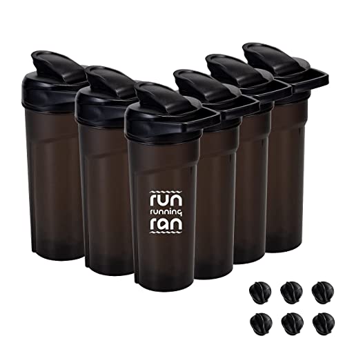 6 Pack Protein Shaker Bottle Bulk, 24oz Plastic Shaker Cups Tumbler with Balls for Protein Shakes, Dishwasher Safe Water Bottles with Handle for Gym Workout, Gift for Women Men Teacher Nurse