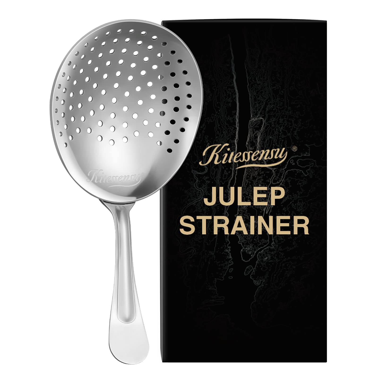 KITESSENSU Julep Strainer, Easy to Hold Stainless Steel Bar Strainer Cocktail, Cocktail Strainer Bar Tools for Professional Bartenders, Silver