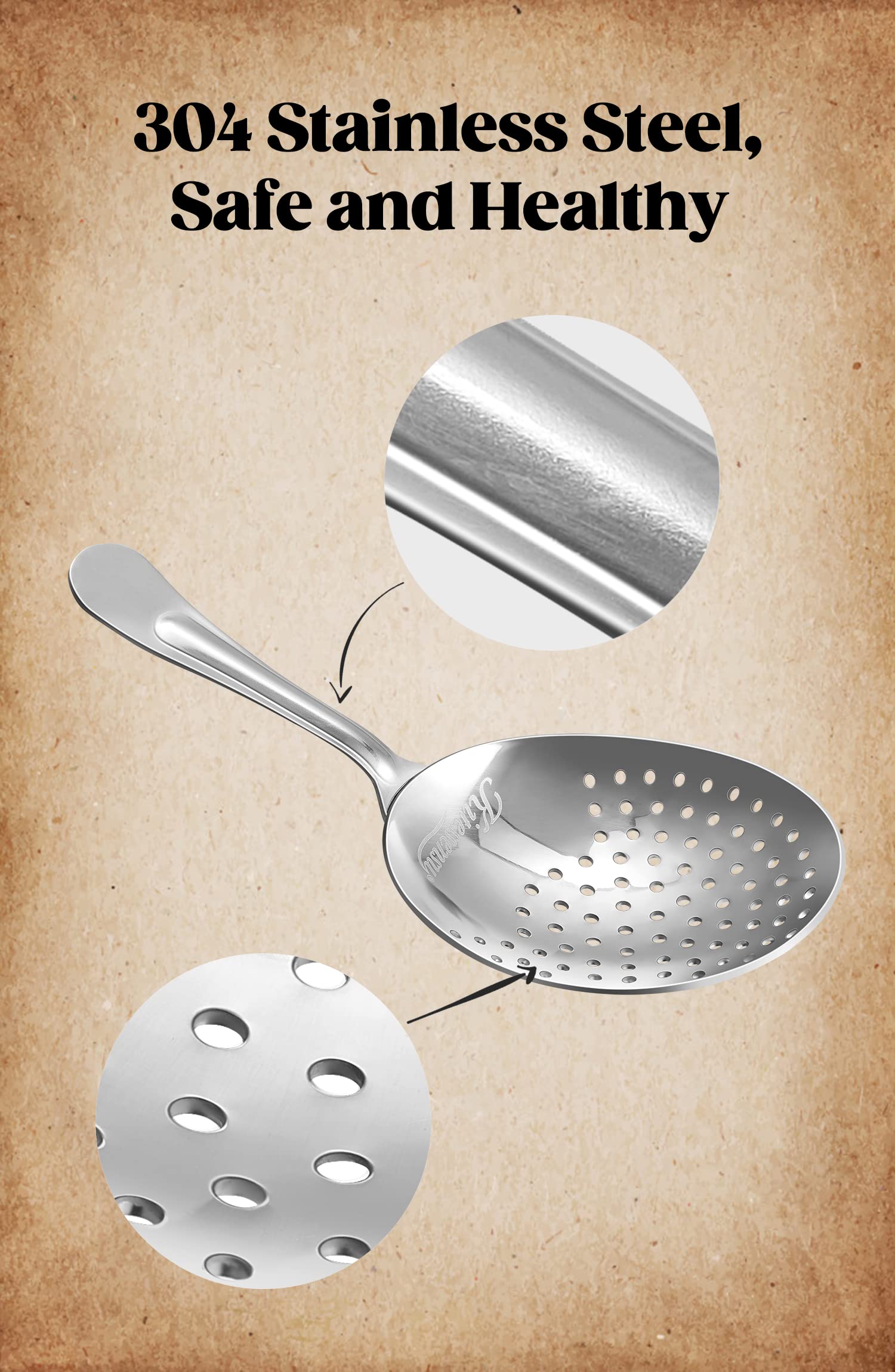 KITESSENSU Julep Strainer, Easy to Hold Stainless Steel Bar Strainer Cocktail, Cocktail Strainer Bar Tools for Professional Bartenders, Silver