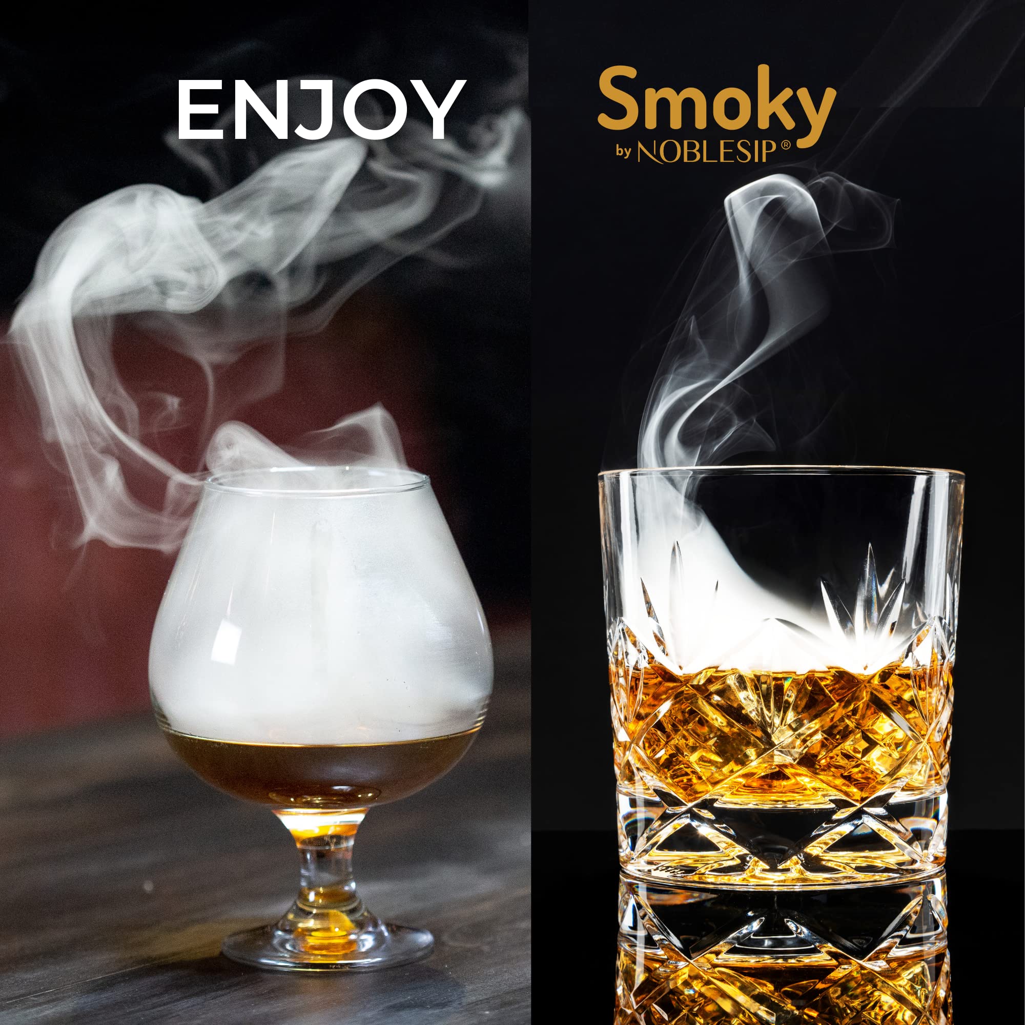 Whiskey Smoker Kit 𝗣𝗥𝗘𝗠𝗜𝗨𝗠 Smoky by NOBLESIP - Complete Bar Set to Smoke your Old Fashioneds and all your Favorite Cocktails. Great gift for Whisky, Bourbon, and Scotch lovers. 100% Natural Oak