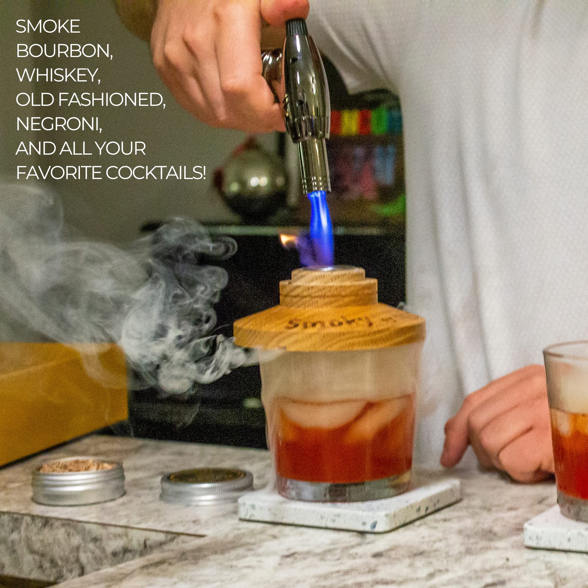 Whiskey Smoker Kit 𝗣𝗥𝗘𝗠𝗜𝗨𝗠 Smoky by NOBLESIP - Complete Bar Set to Smoke your Old Fashioneds and all your Favorite Cocktails. Great gift for Whisky, Bourbon, and Scotch lovers. 100% Natural Oak