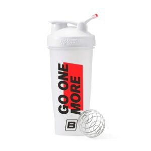 bare performance nutrition go one more blenderbottle shaker bottle, 28 oz shaker bottle with wire whisk, white