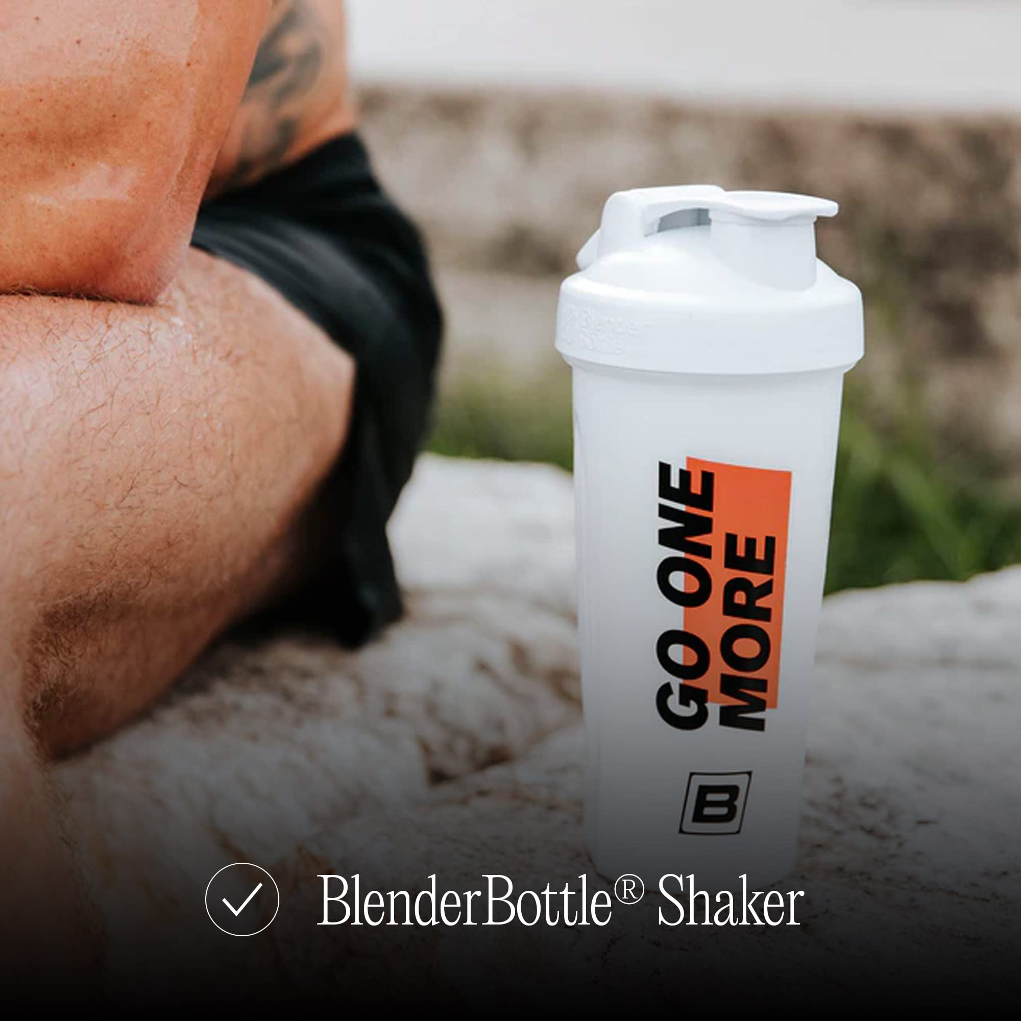 BARE PERFORMANCE NUTRITION Go One More BlenderBottle Shaker Bottle, 28 oz Shaker Bottle with Wire Whisk, White