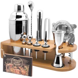 cocktail shaker set with stand mixology bartender kit|bar tool for drink mixing, cocktail shaker bar accessories for home bar set, perfect for apartment essentials and house warming gifts new home